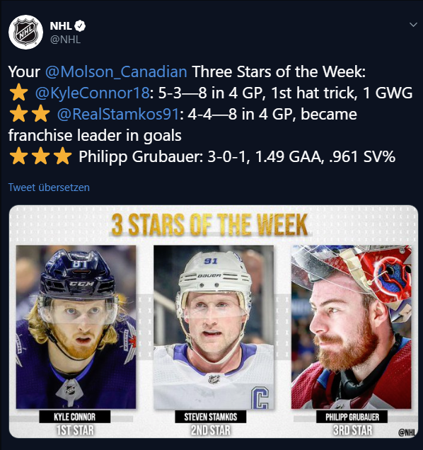 Grubauer wird für eine fast perfekte Woche ausgezeichnet!